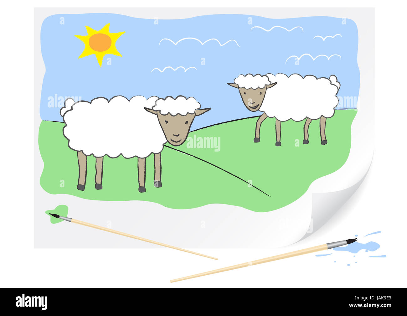 Two grazed sheep are drawn on a paper by a brush Stock Photo - Alamy