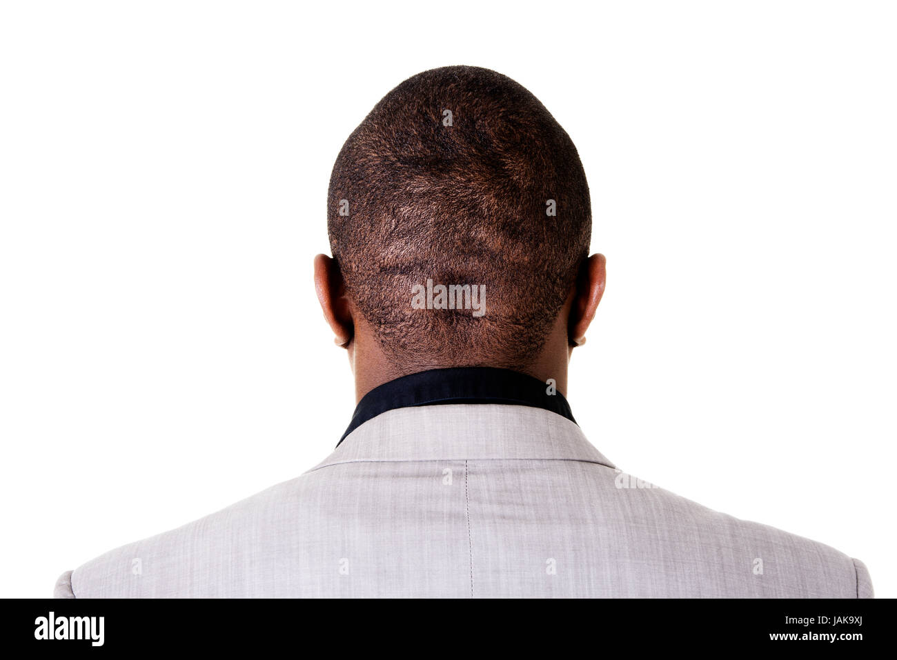 Black male head, back view. Isolated on white Stock Photo - Alamy