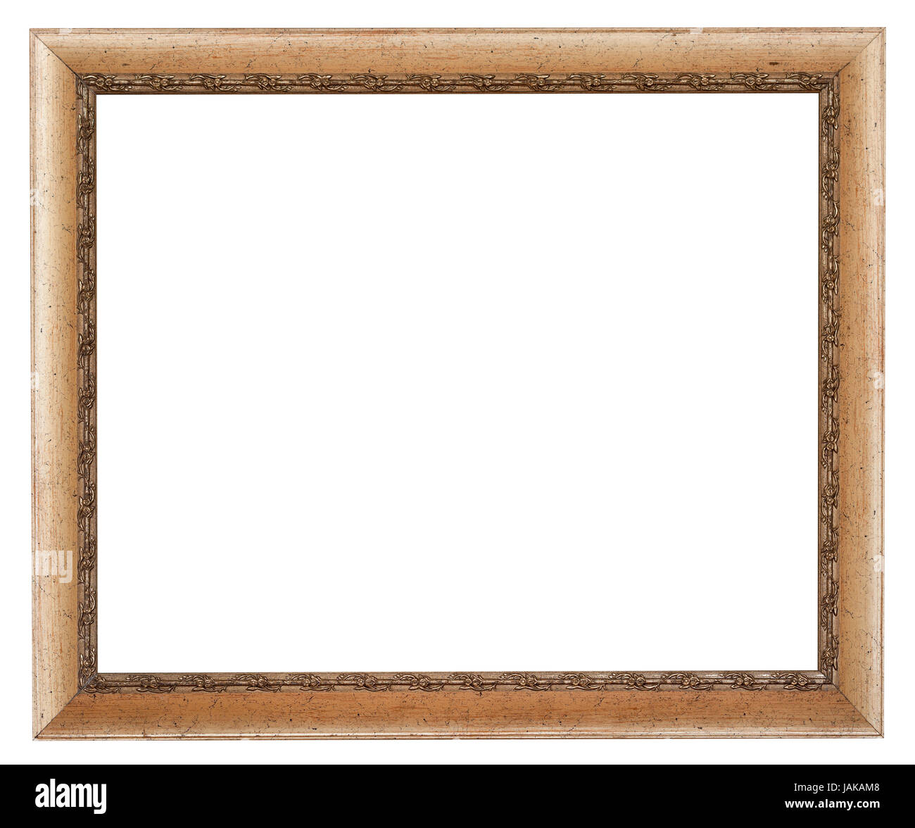 old wide wooden picture frame with cut out canvas isolated on white ...