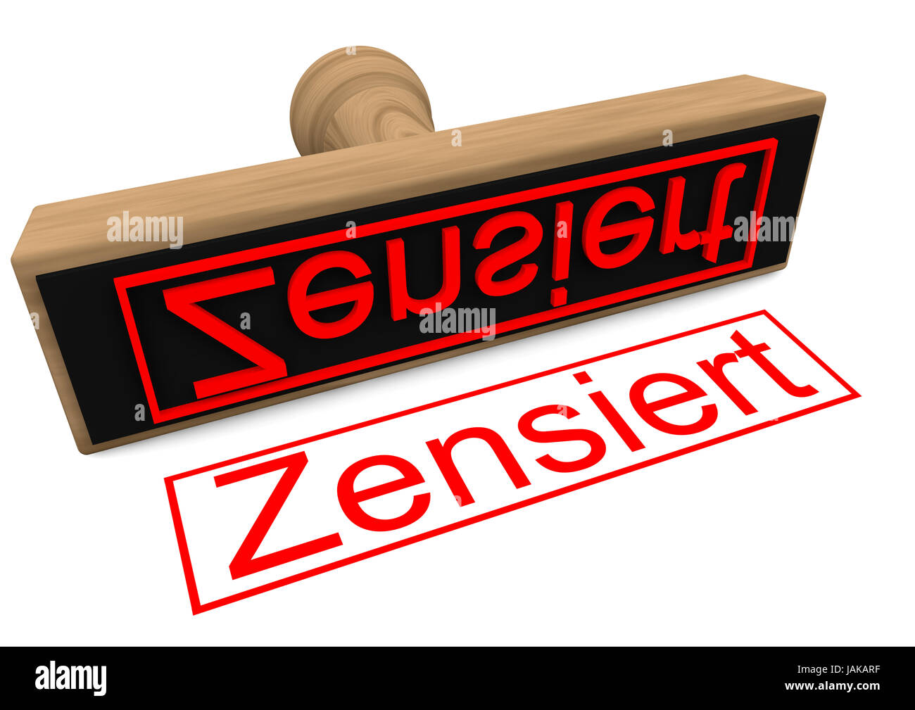 a wood stamp with red german lettering censored Stock Photo - Alamy