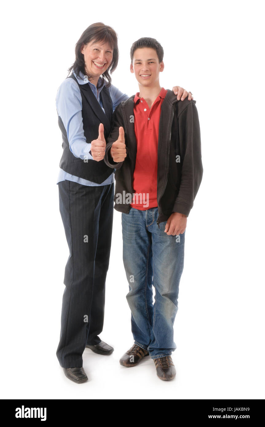 Mutter und Sohn verstehen sich prächtig und machen gemeinsam "Daumen ...