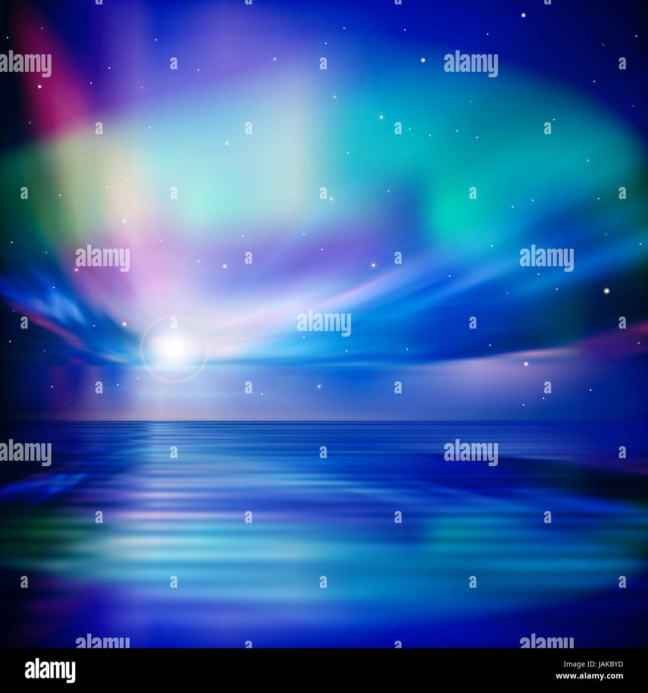 abstract green background with ocean sunrise and star sky Stock Photo ...