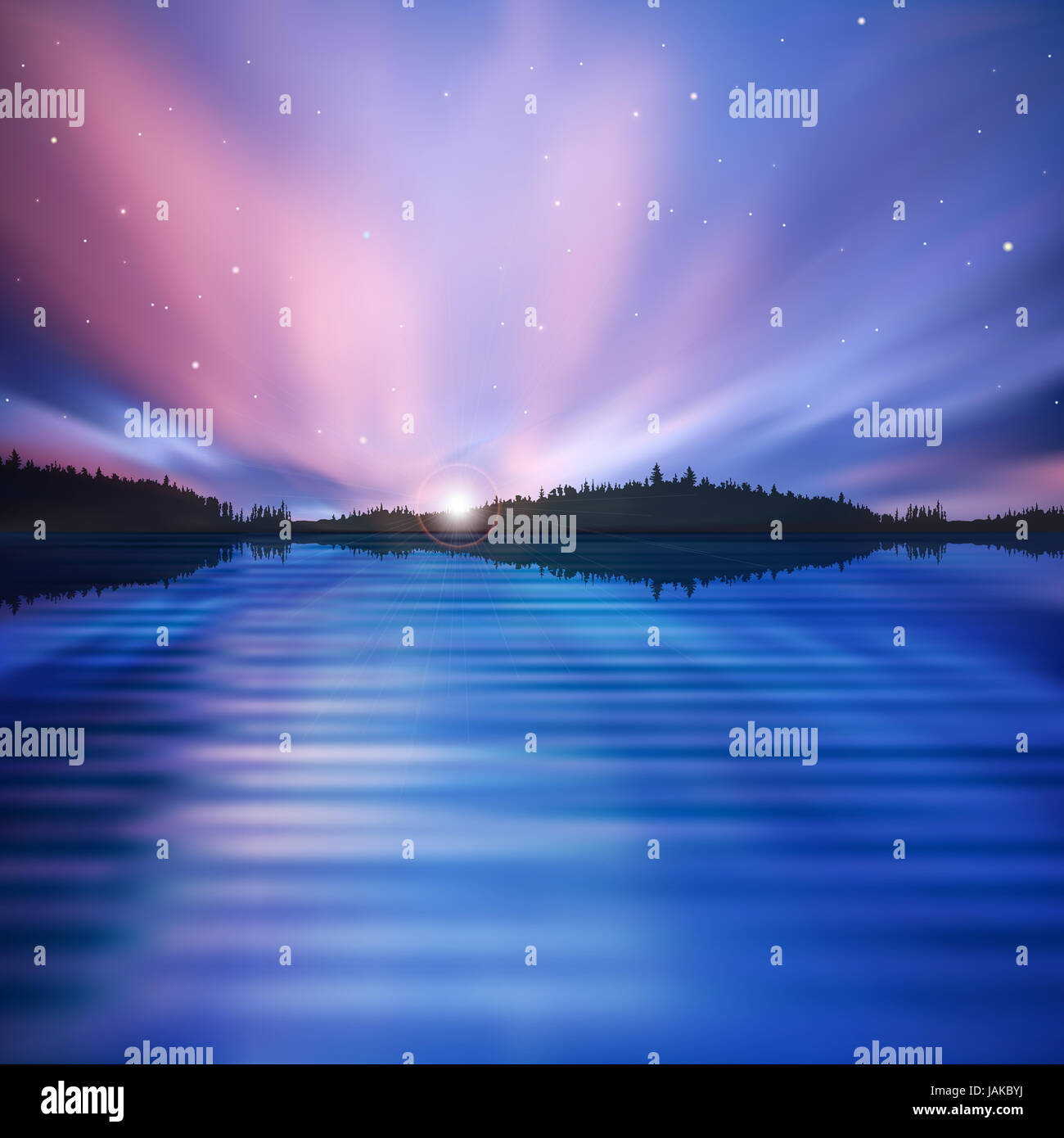 abstract nature background with forest sea and sunrise Stock Photo - Alamy