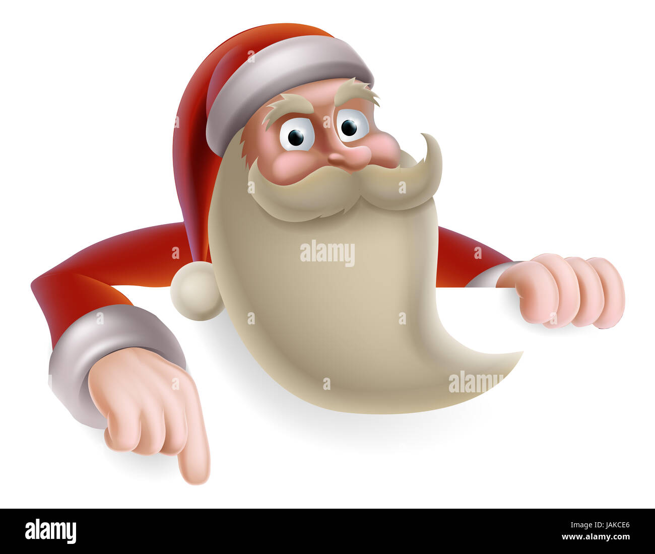 Cartoon Christmas illustration of cartoon Santa Claus pointing at a ...