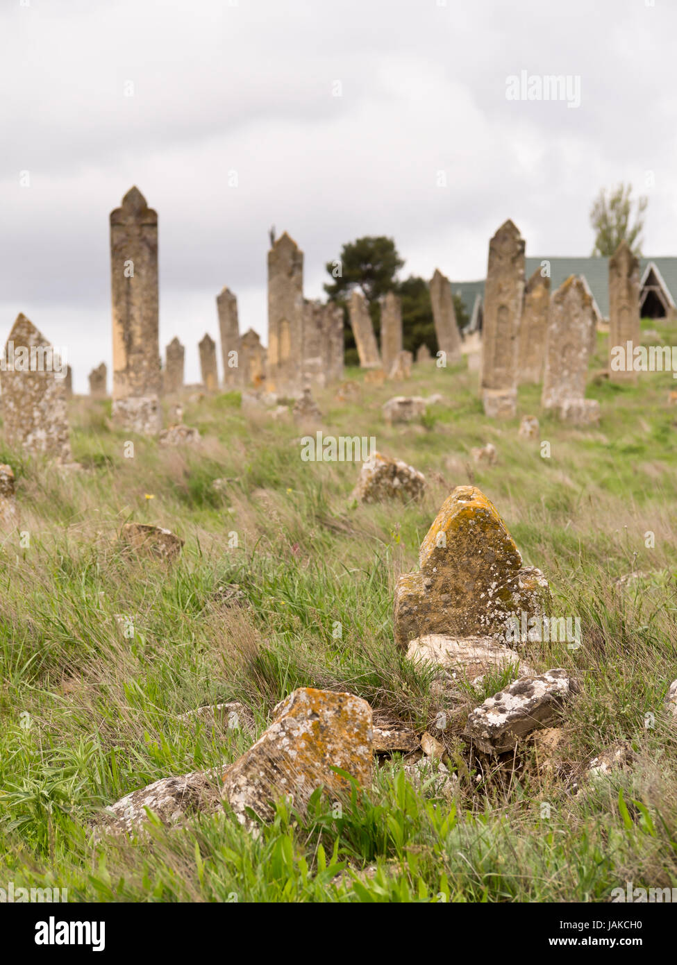 Local cemetery in the town of Maraza, Gobustan Azerbaijan, old graves ...