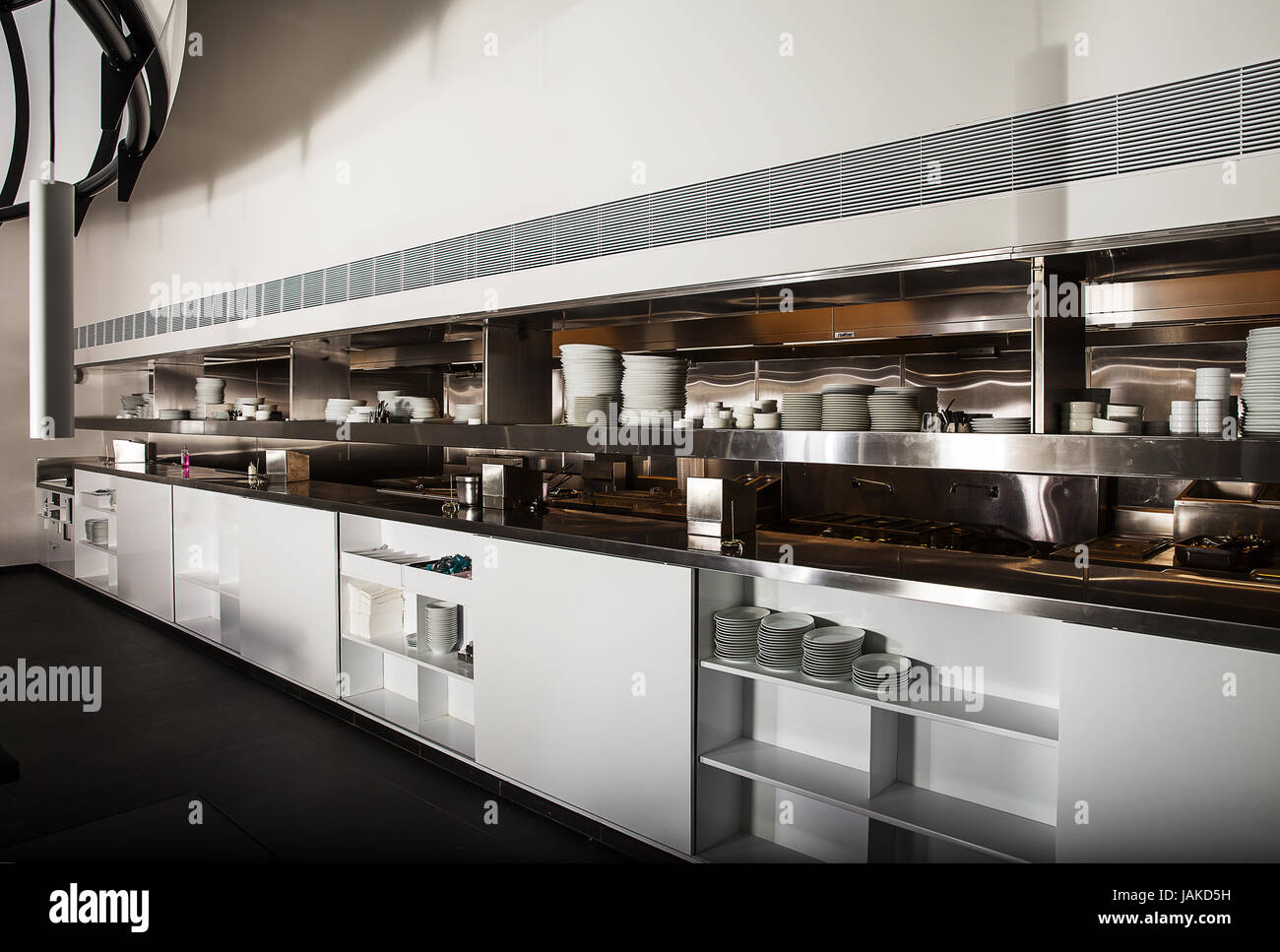 Professional kitchen, view counter in stainless steel Stock Photo - Alamy