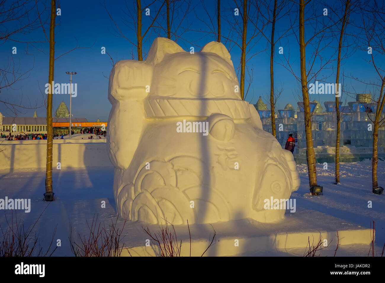 Harbin, China - February 9, 2017: Beautiful snow sculptures in the ...