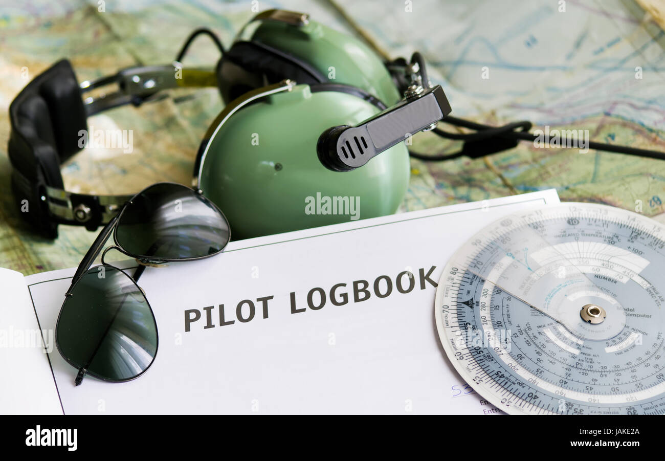 pilot sunglasses and other aviation tools Stock Photo - Alamy