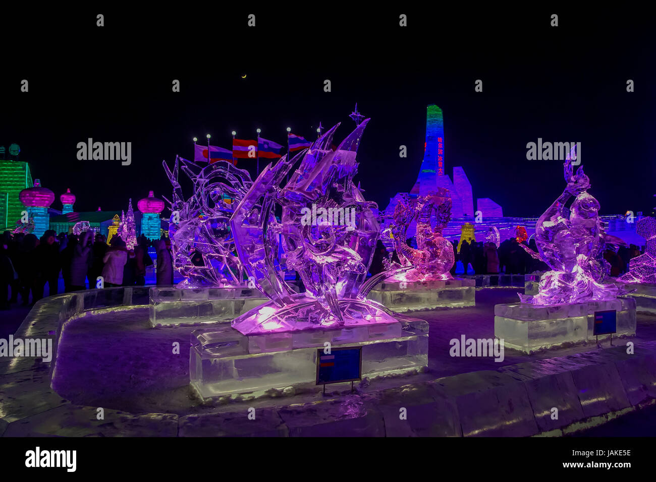 Harbin, China - February 9, 2017: Spectacular ice sculptures in Harbin ...