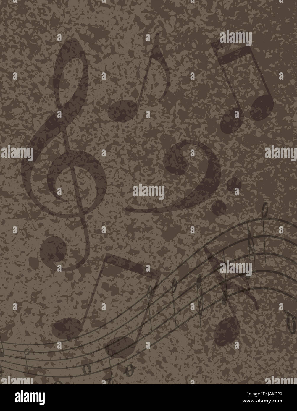 Random Musical Notes with Treble Clef on Grunge Textured Background ...