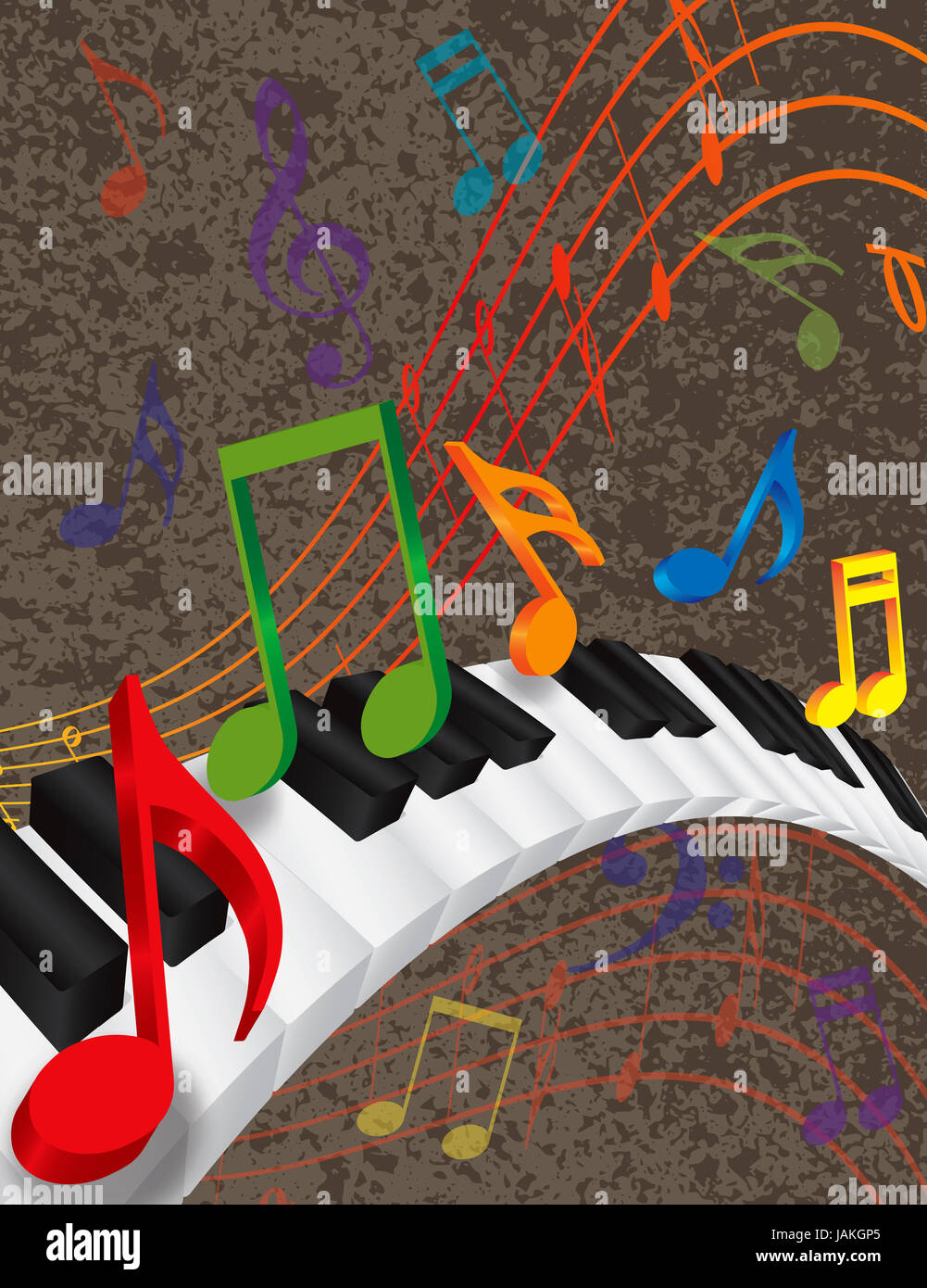 Wavy Abstract Piano 3D Keyboard with Rainbow Colors Dancing Music Notes ...