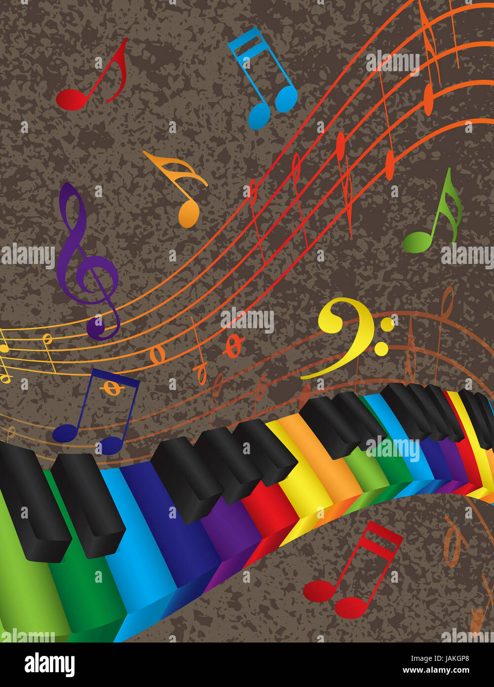 Wavy Abstract Piano 3d Keyboard With Rainbow Colors Keys And Musical