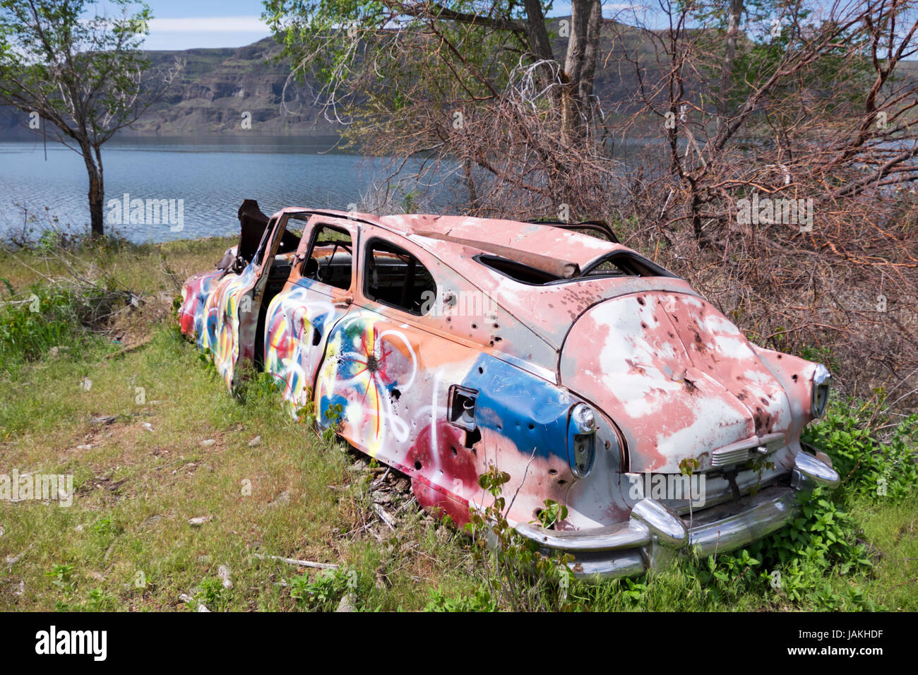 An abandoned 1950s Hudson car left in the Columbia River Gorge Stock ...