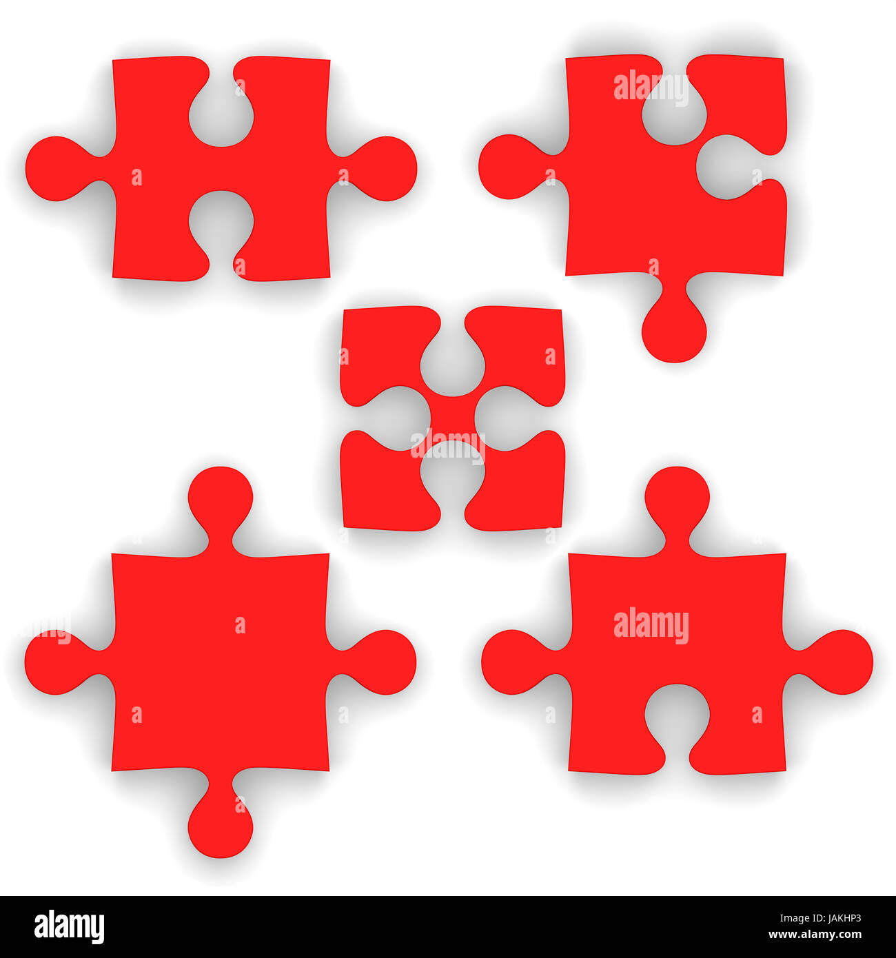 Red puzzle pieces isolated on white background. Pieces fit together ...