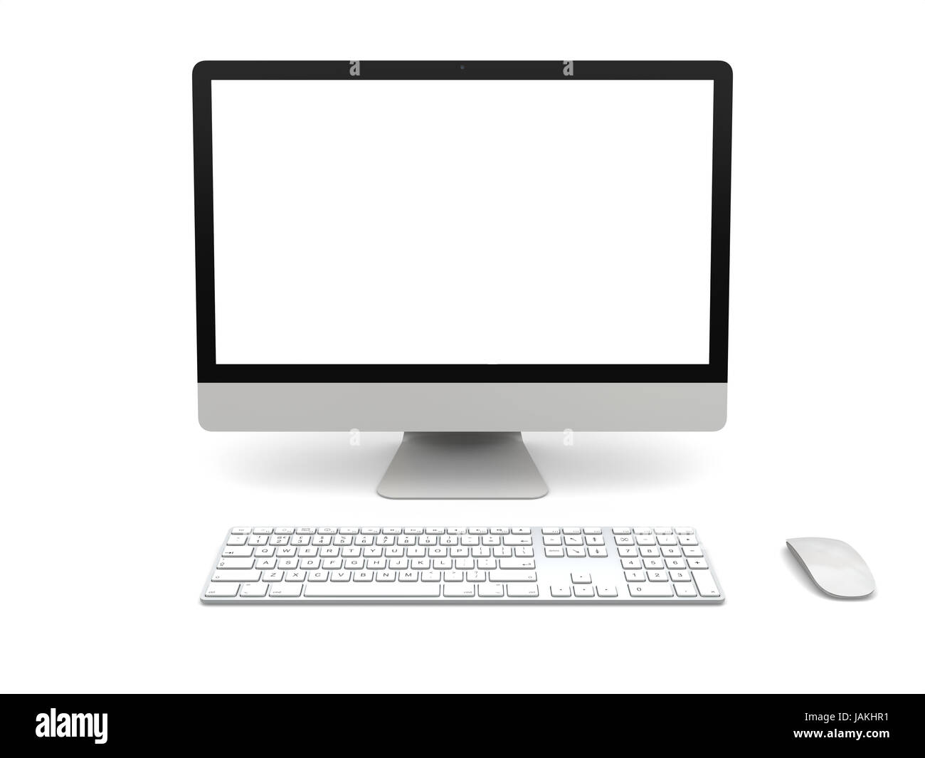 Modern desktop computer with white blank screen isolated on white ...