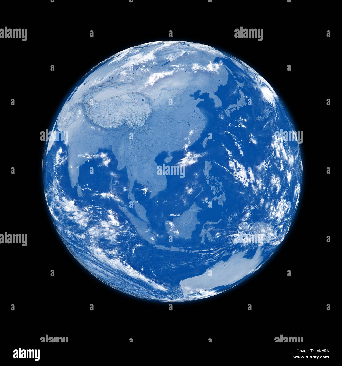 Southeast Asia on blue planet Earth isolated on black background ...