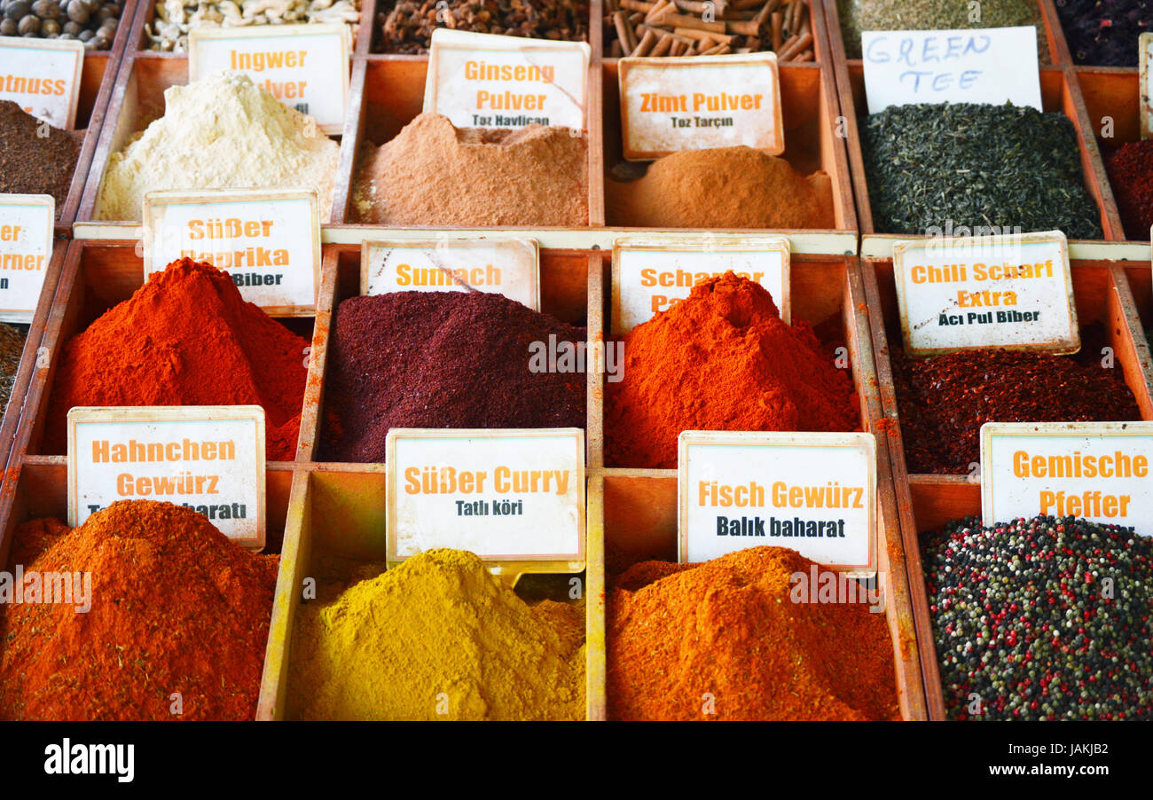 Variety of spices in the store Stock Photo - Alamy