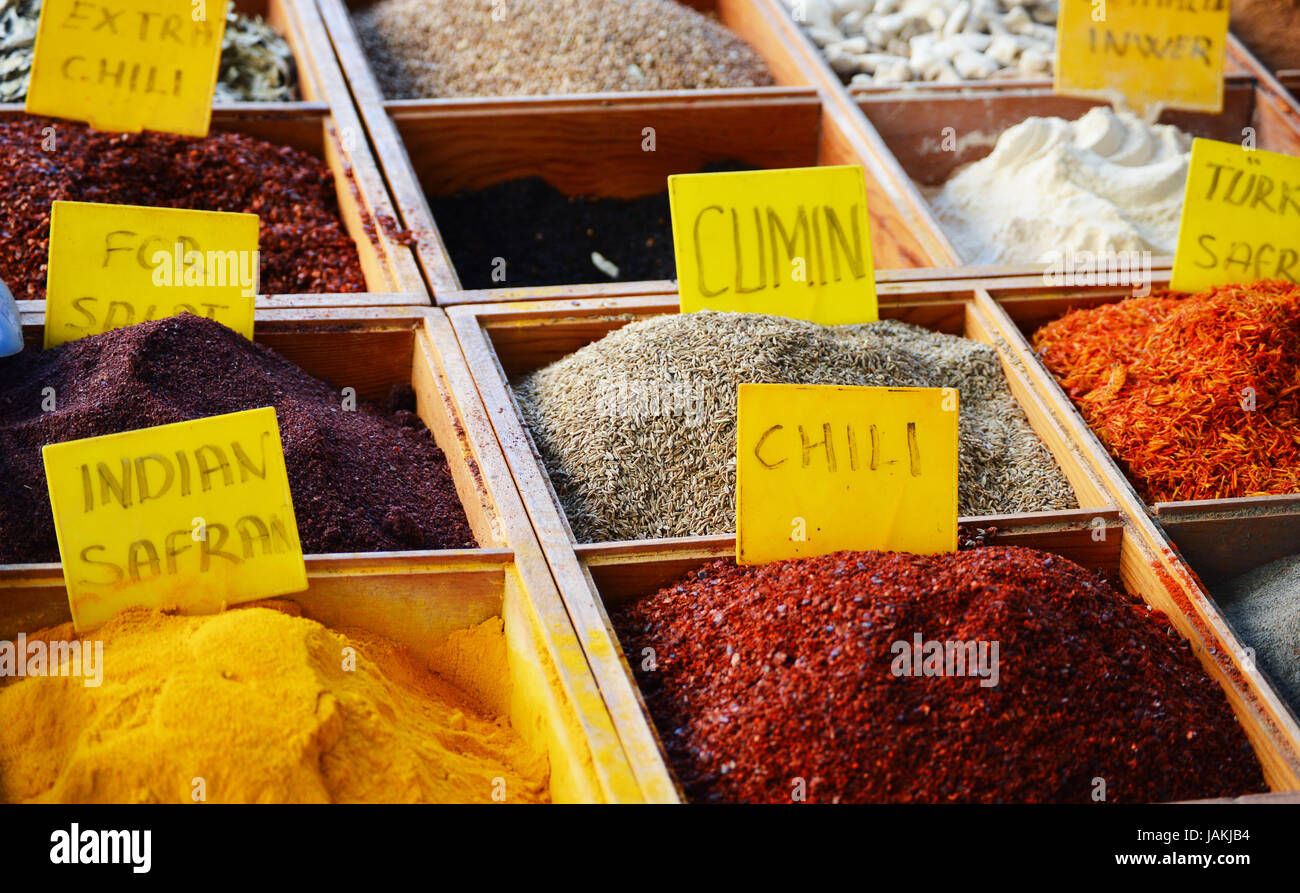 Variety of spices in the store Stock Photo - Alamy
