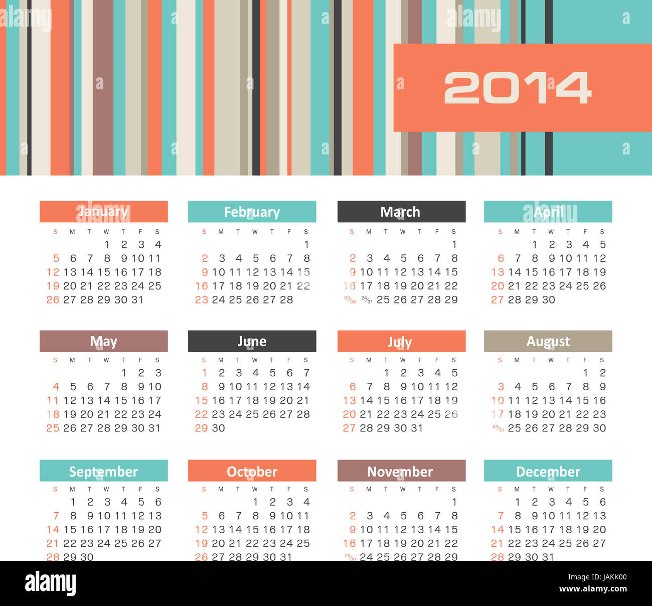 Vector calendar for 2014 eps without transparency Stock Photo - Alamy