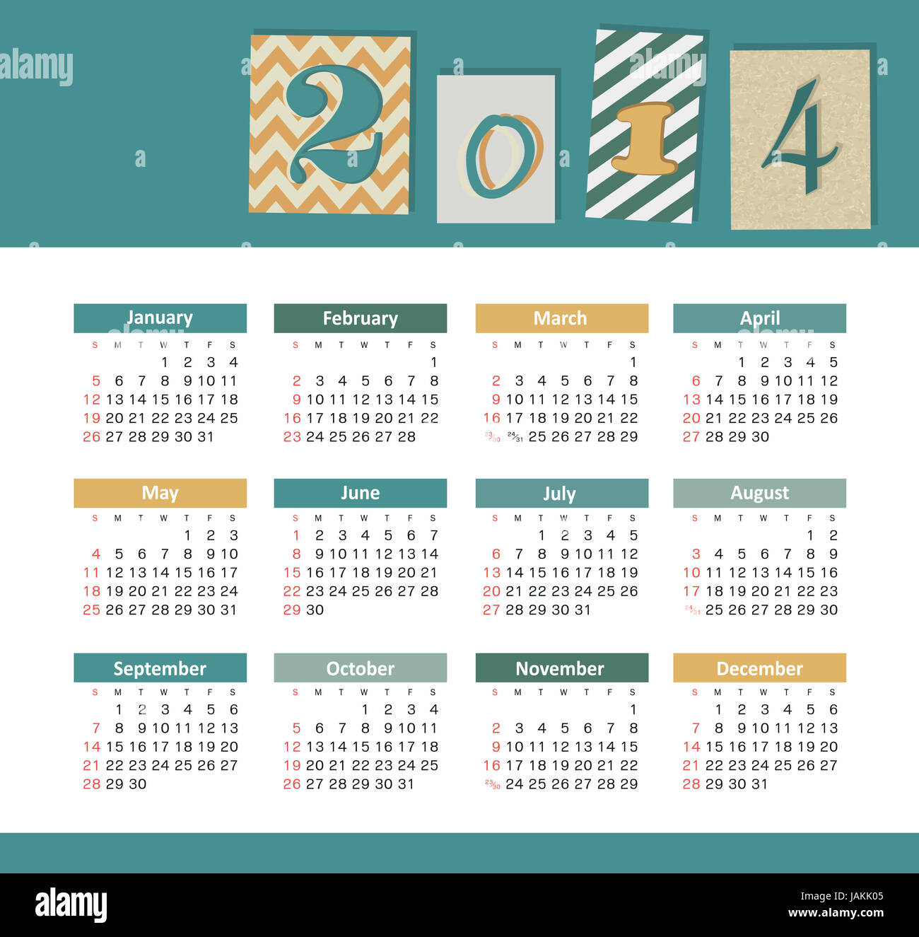 Vector calendar for 2014 eps without transparency Stock Photo - Alamy