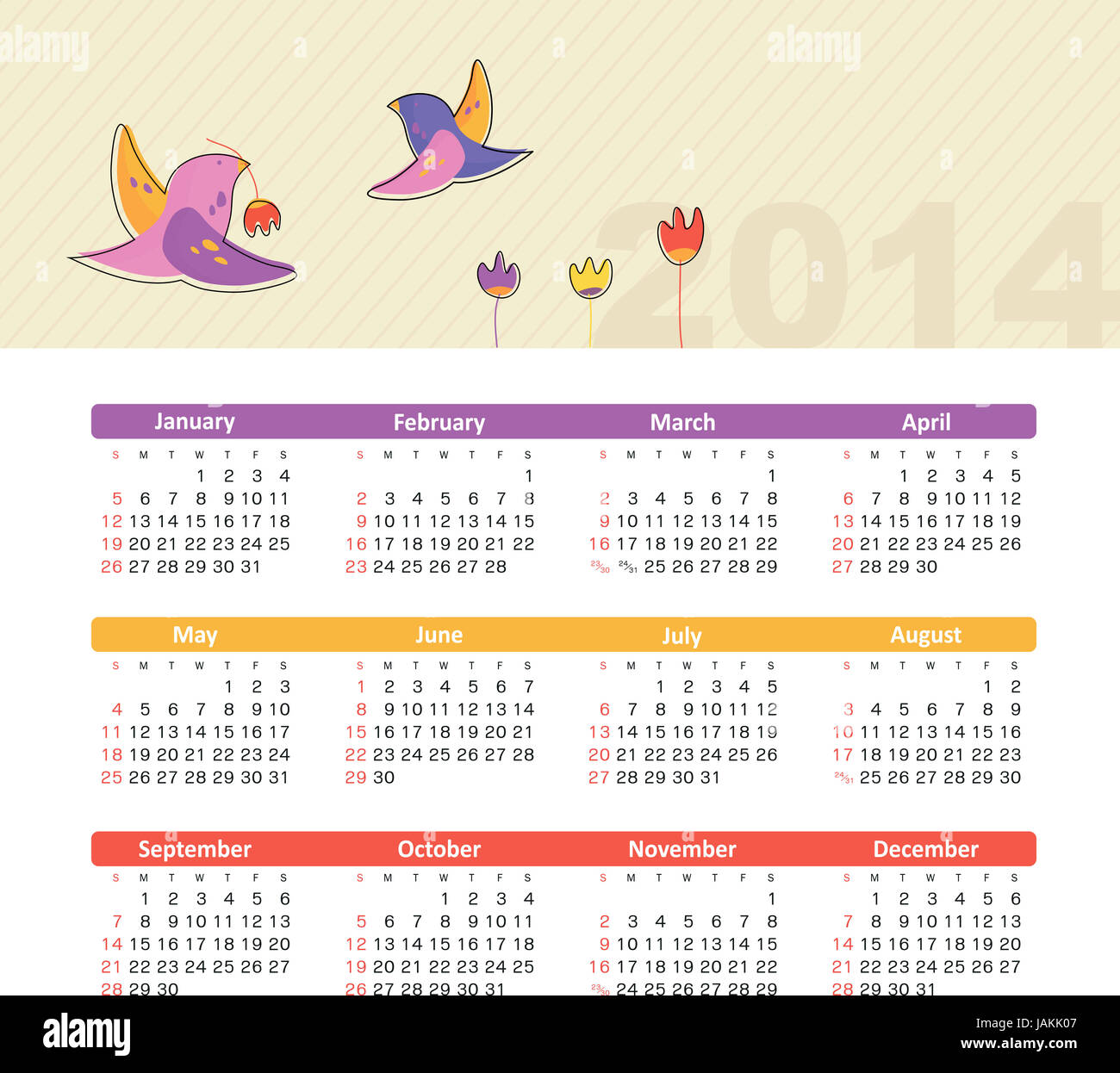 Vector calendar for 2014 eps without transparency Stock Photo - Alamy