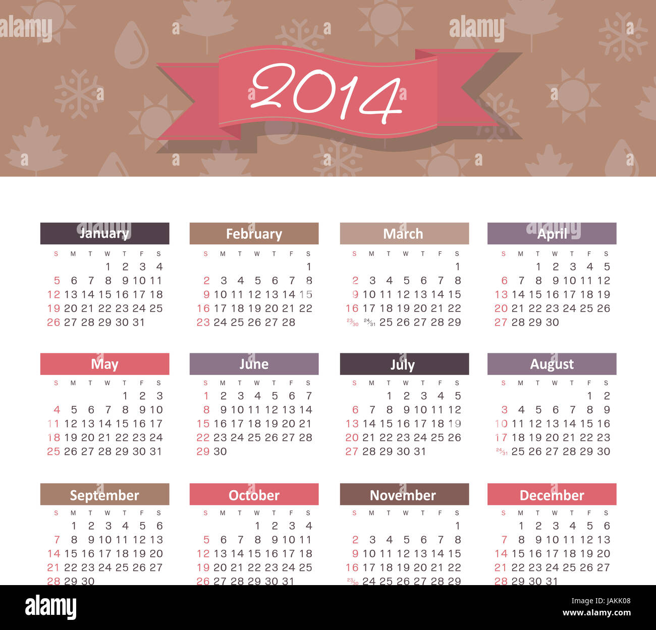 Vector calendar for 2014 eps without transparency Stock Photo - Alamy