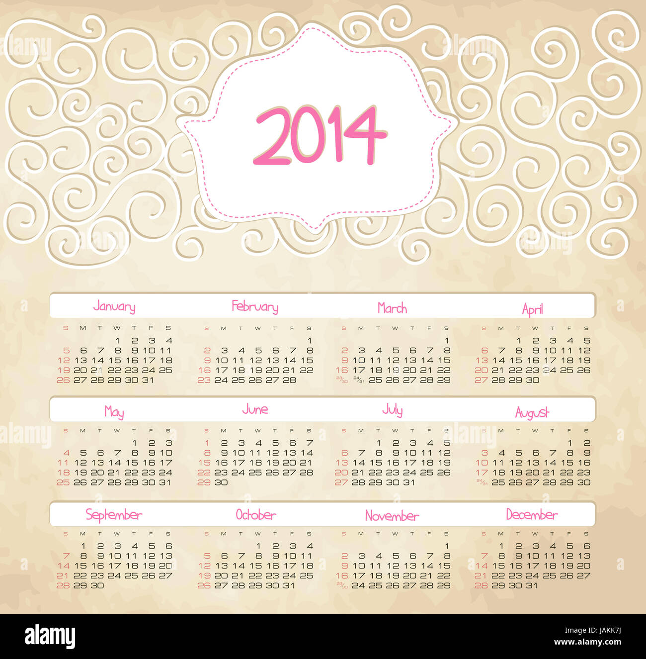 Vector calendar for 2014 eps without transparency Stock Photo - Alamy