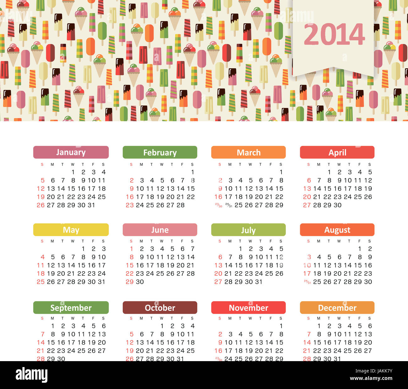 Vector calendar for 2014 eps without transparency Stock Photo - Alamy