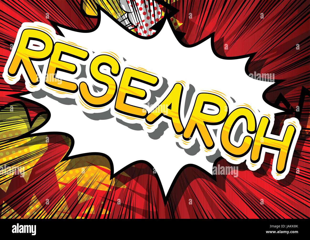 Research - Comic book style phrase on abstract background Stock Vector ...