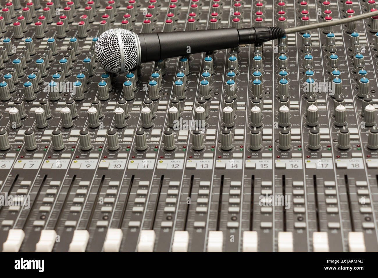 Studio mixer with different channels and microphone Stock Photo - Alamy
