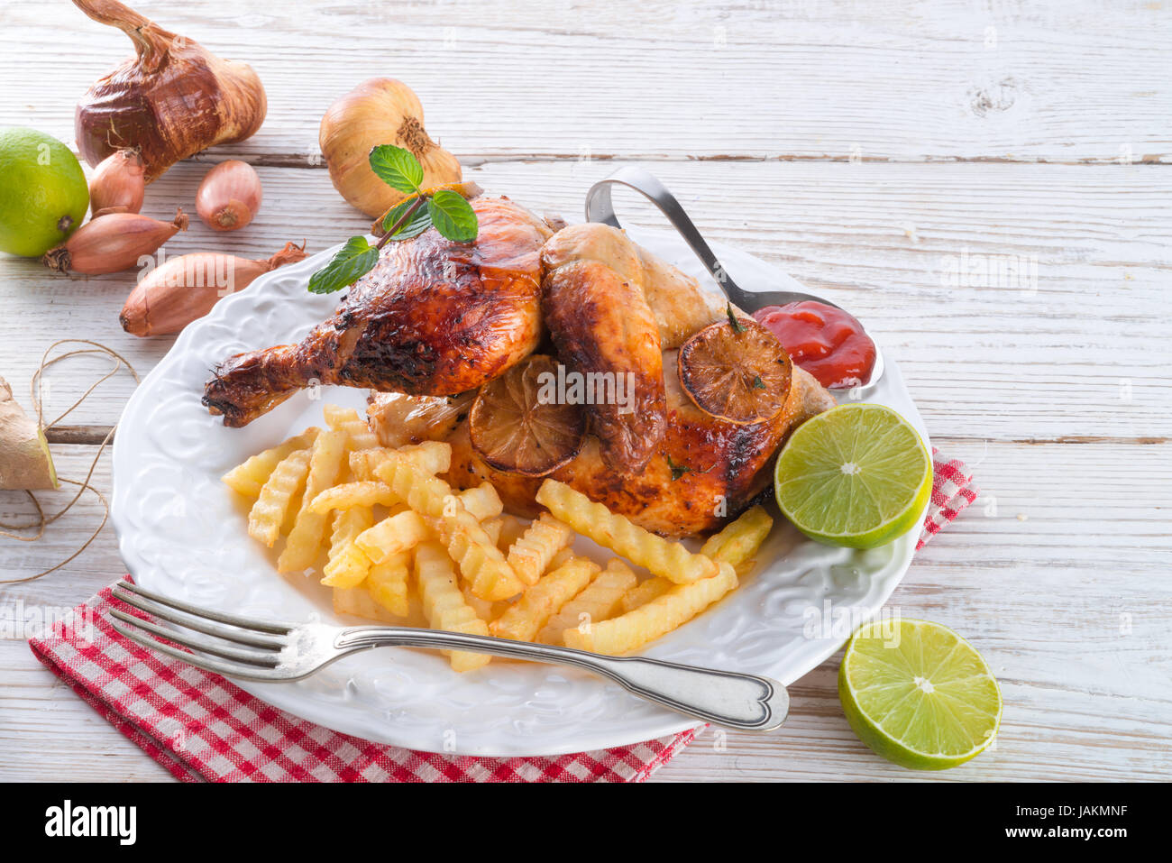 chickens with chips Stock Photo - Alamy