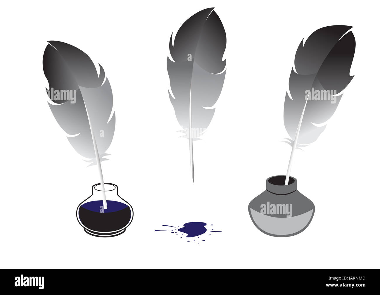 Feather for writing and inkwells isolated on white background Stock ...