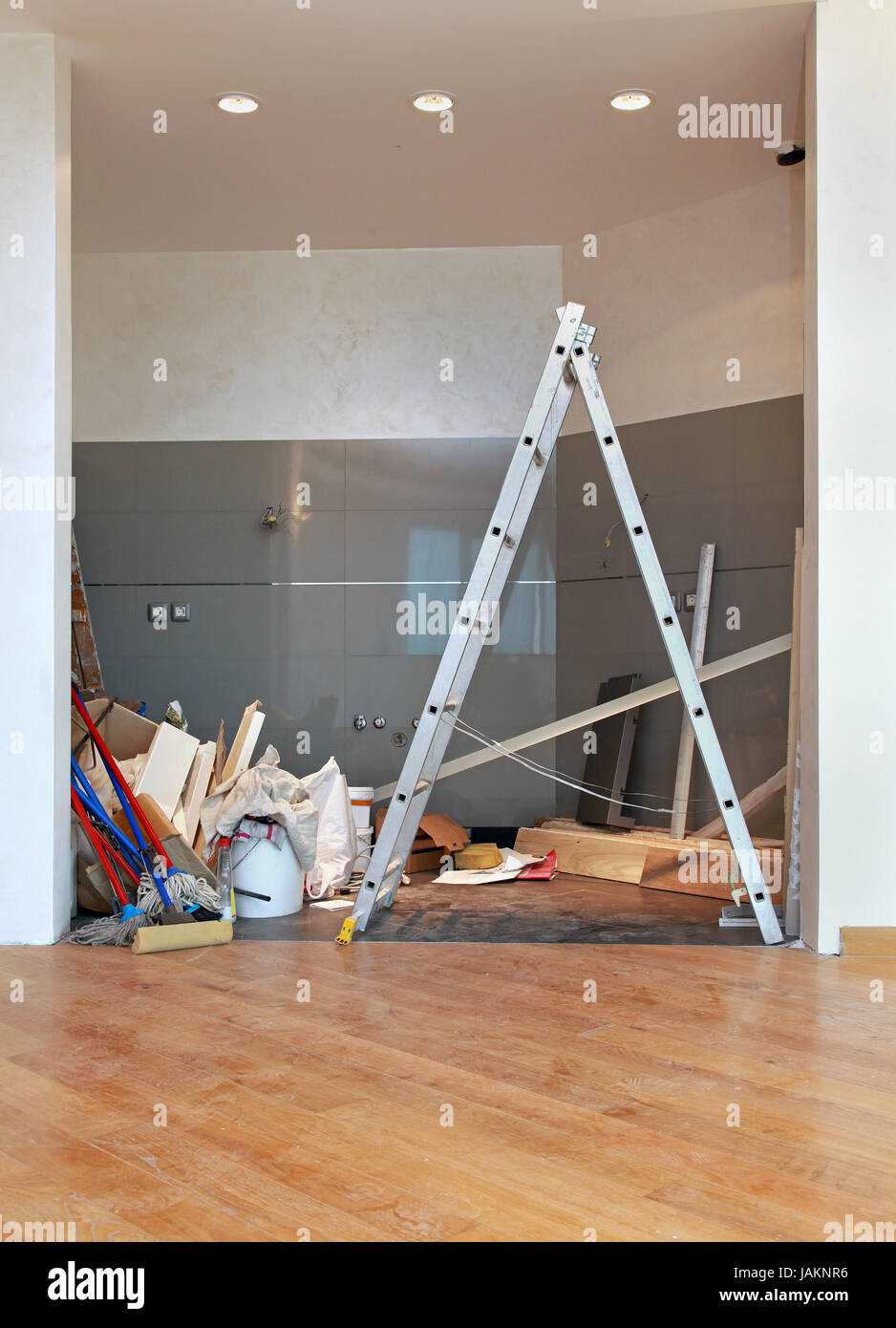 Messy corner of new house interior after renovation Stock Photo - Alamy