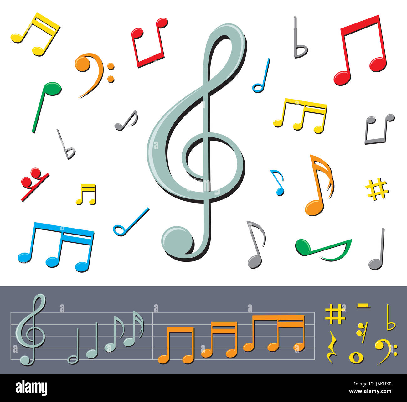 set of basic color notes and signs with shadows on the white background ...