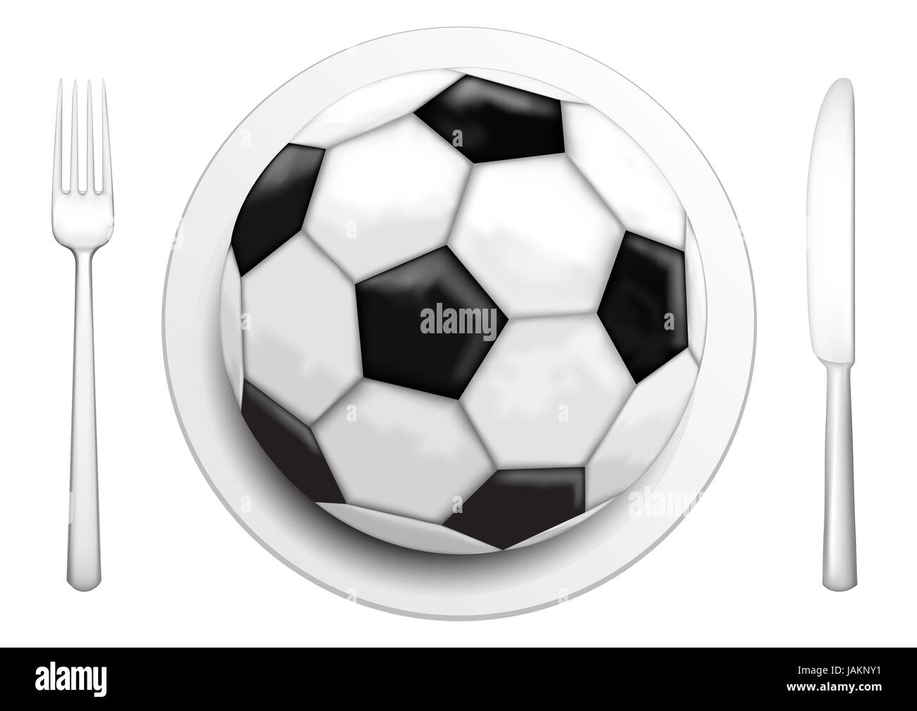 Our food are football, tableware and soccer ball on the white ...