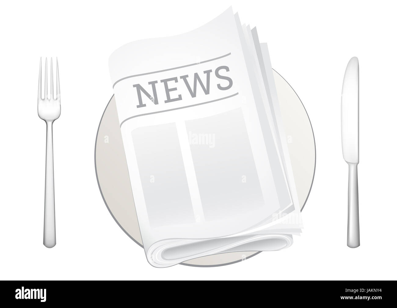 tableware and newspaper on the white background Stock Photo - Alamy