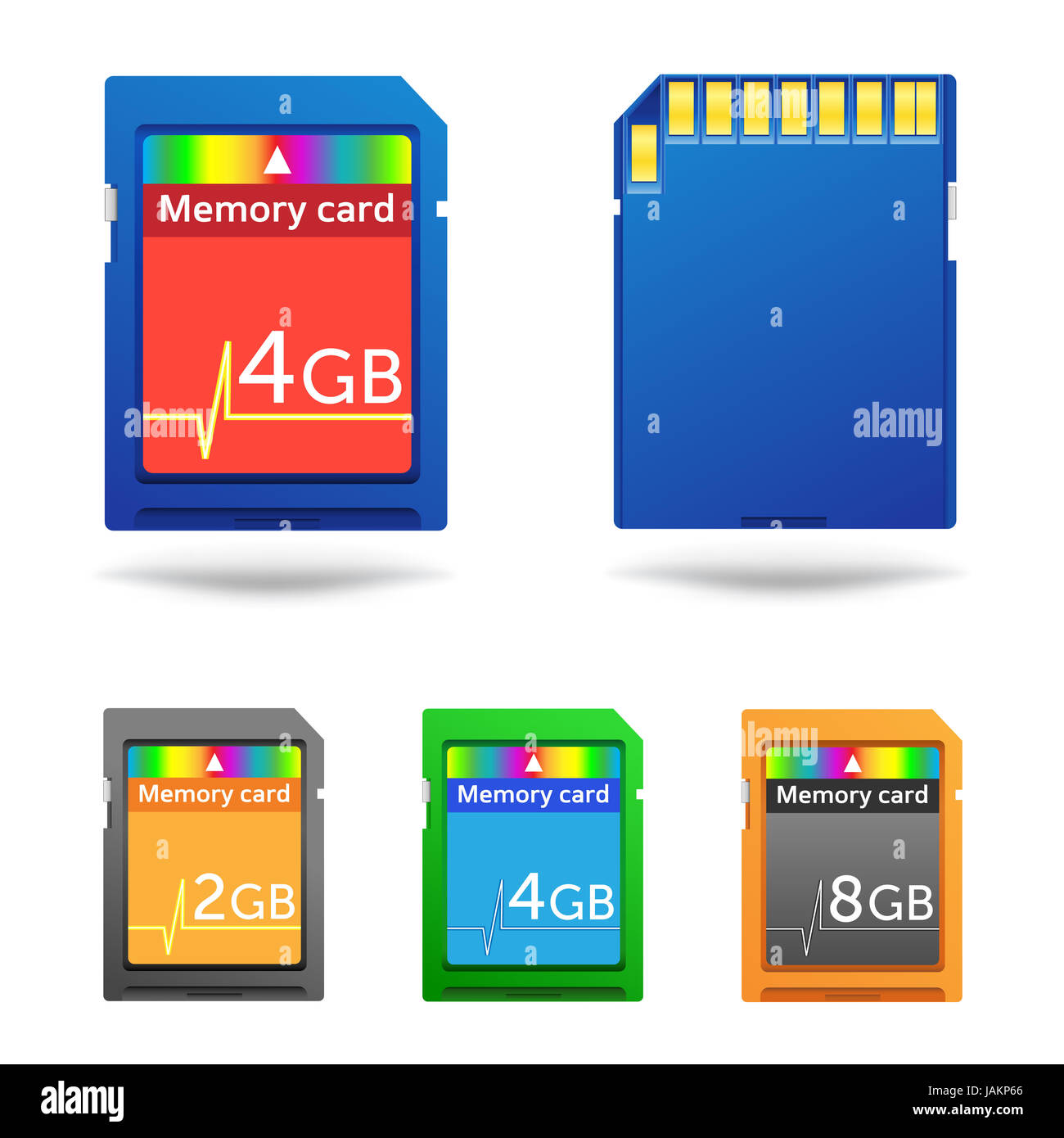The different colors memory cards isolated on the white background ...