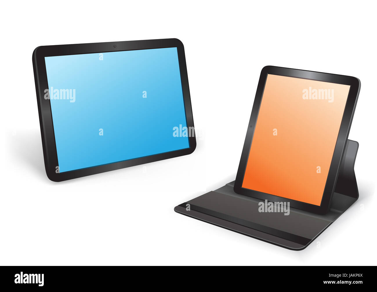 Two tablets in different position on the white background Stock Photo ...