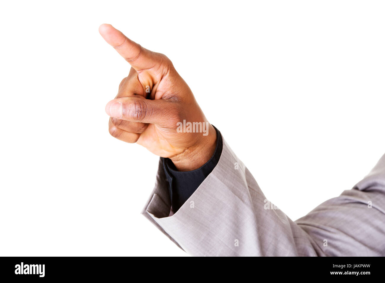Male hand pointing high. Isolated on white Stock Photo - Alamy