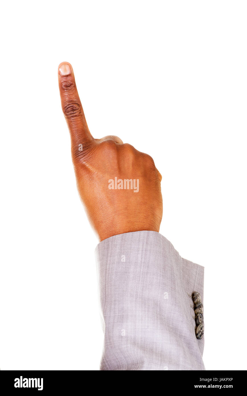 Male hands, pointing. Sign. Isolated on white Stock Photo - Alamy