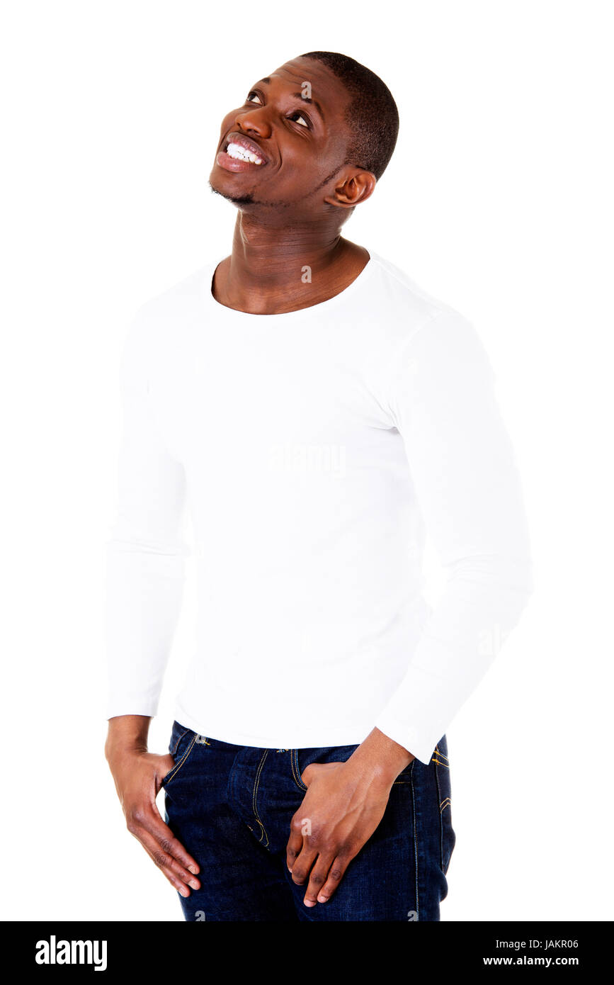 Handsome male looking up. Isolated on white Stock Photo - Alamy