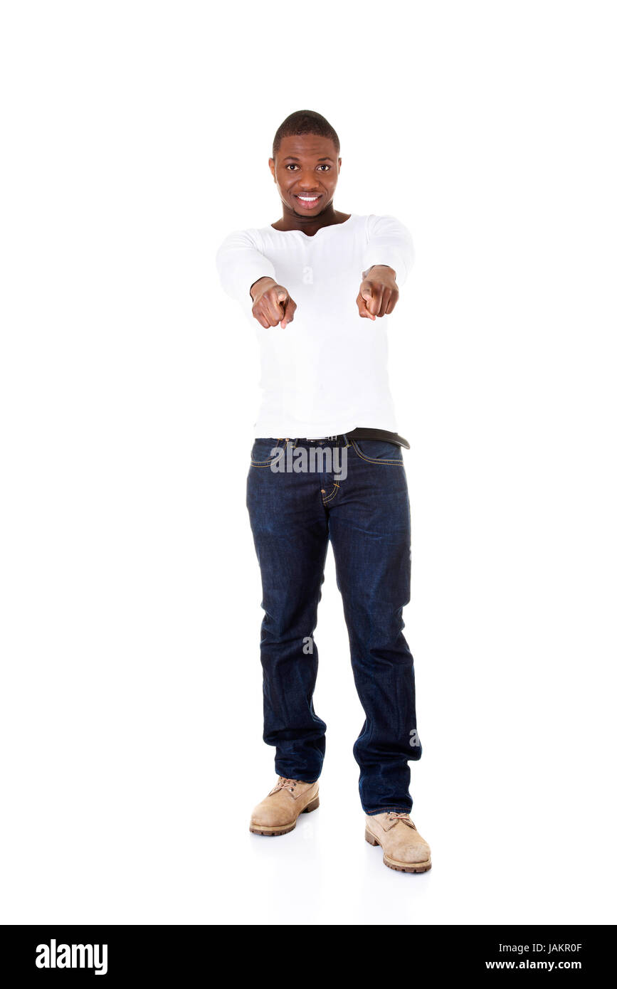 Happy guy pointing fingers Cut Out Stock Images & Pictures - Alamy