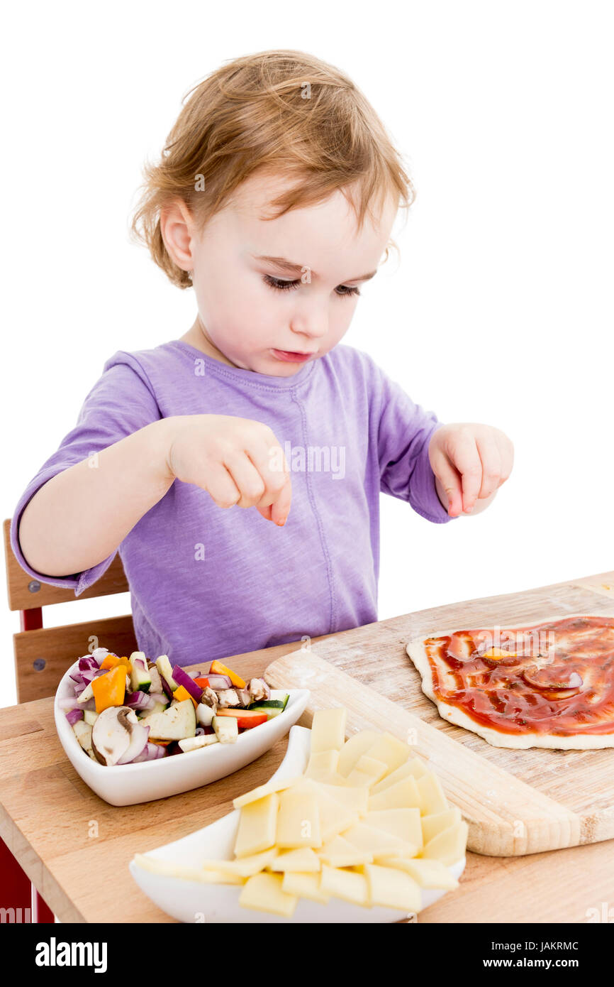 girl making fresh pizza in white background. studio shot Stock Photo ...