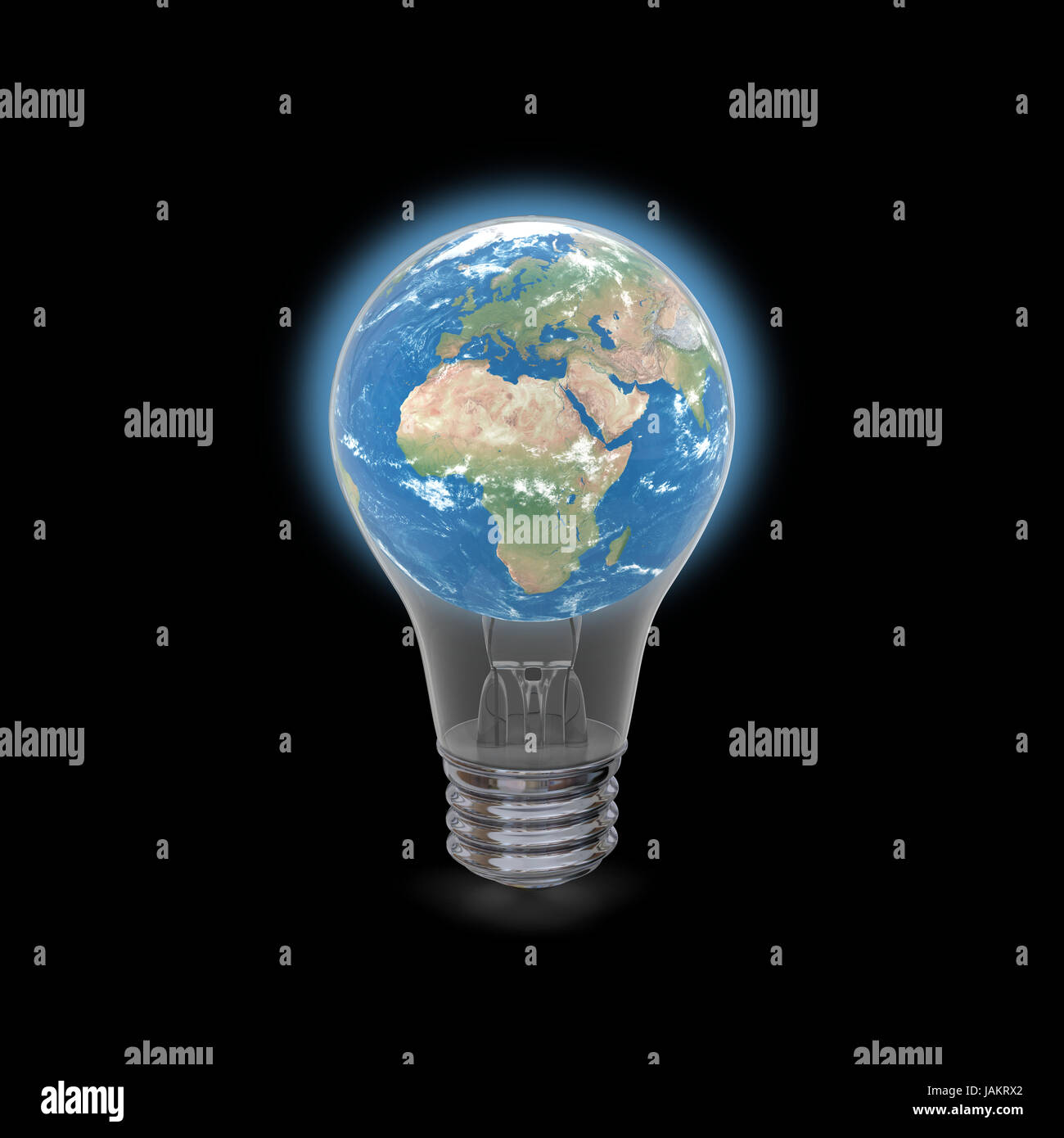 Planet Earth inside lightbulb isolated on black background Stock Photo ...