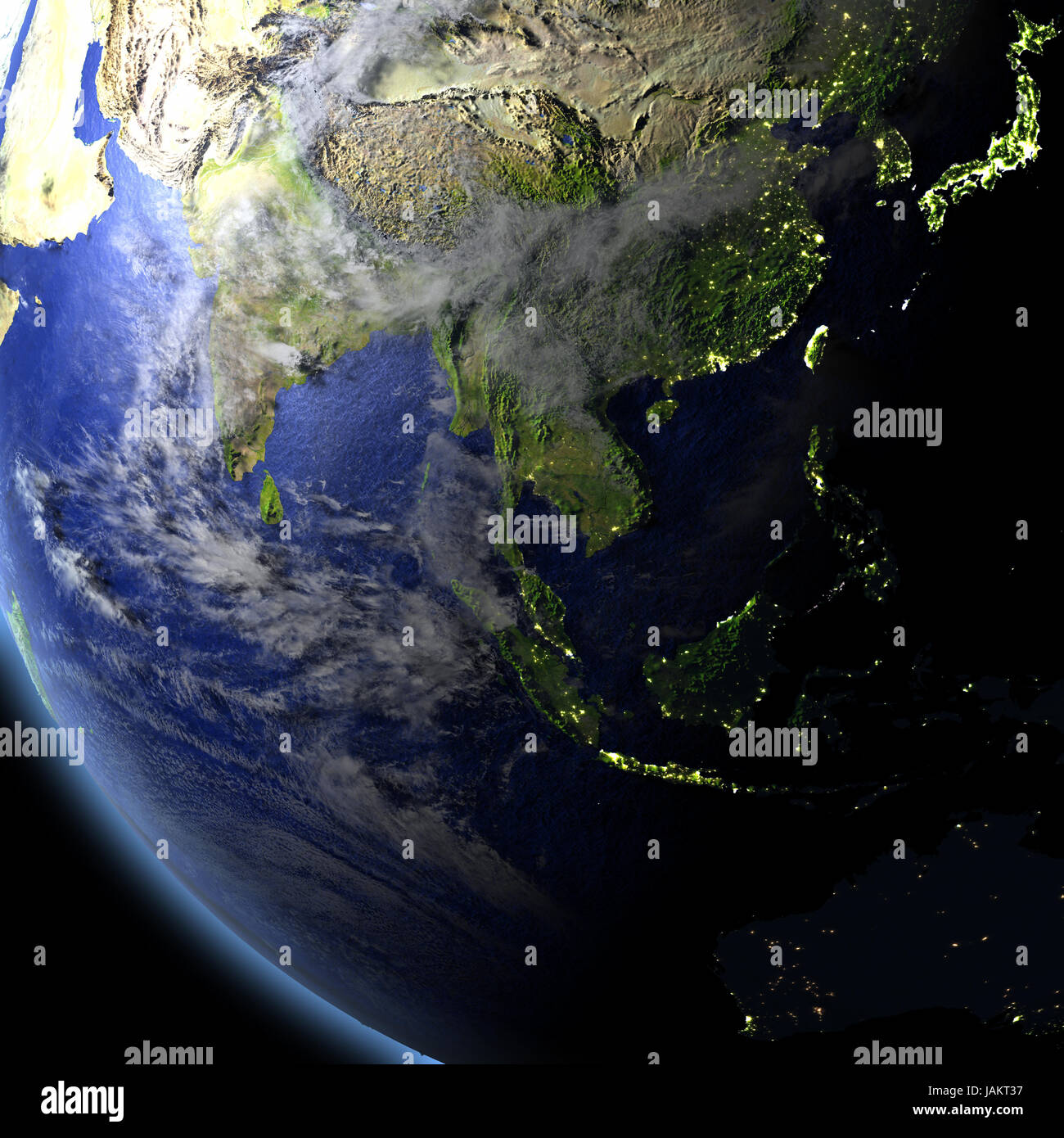 Southeast Asia from space. 3D illustration with detailed planet surface ...