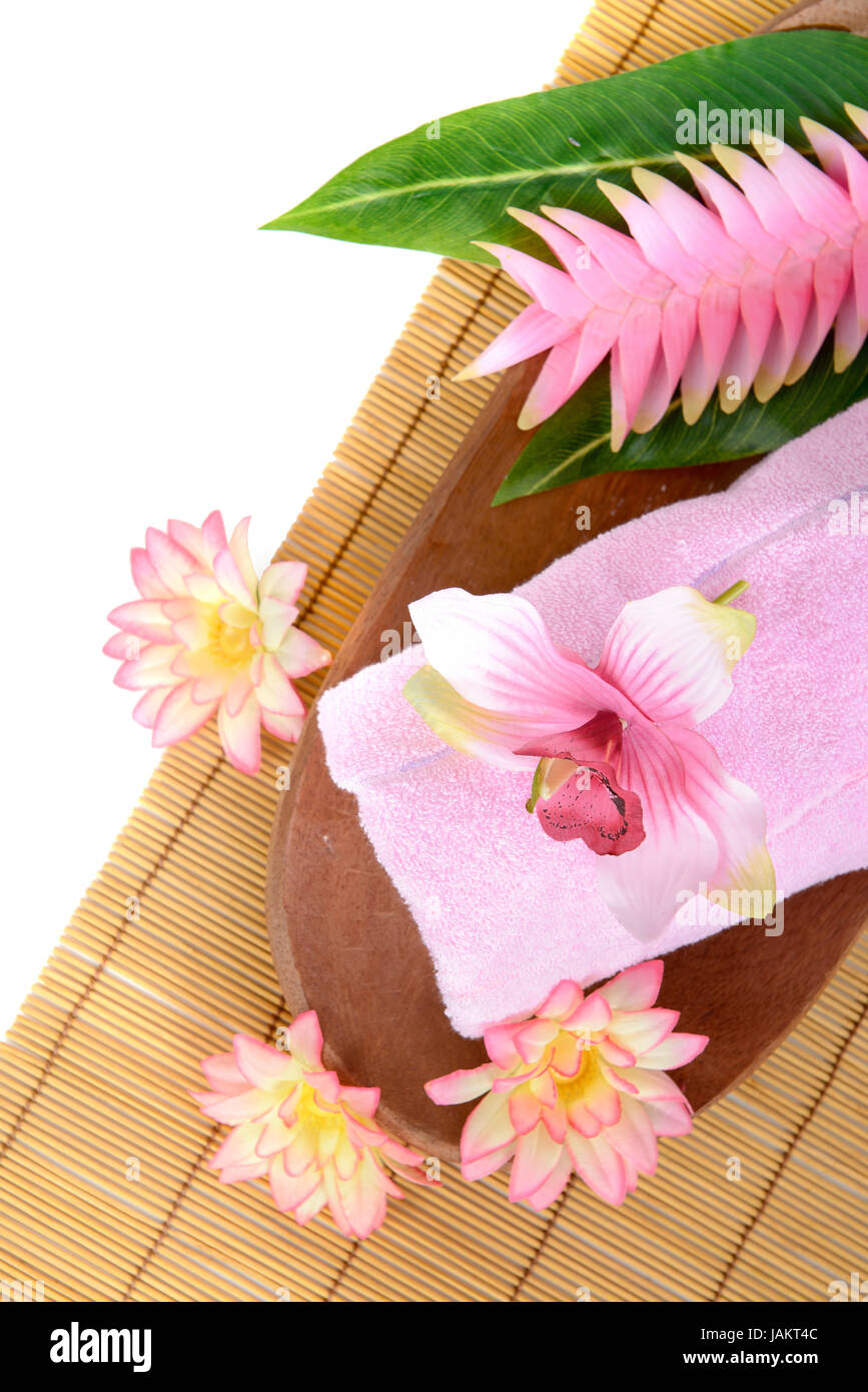 Spa setting in pink tone isolated in white Stock Photo - Alamy