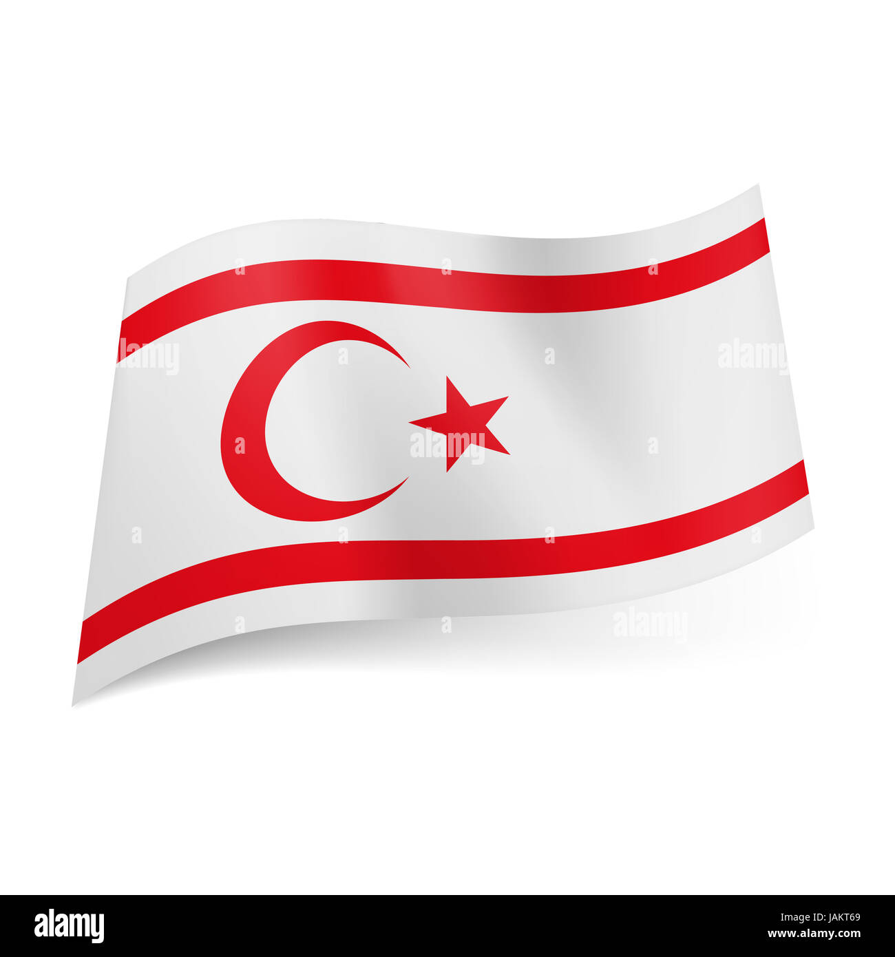 National flag of Northern Cyprus: red crescent and star between two ...