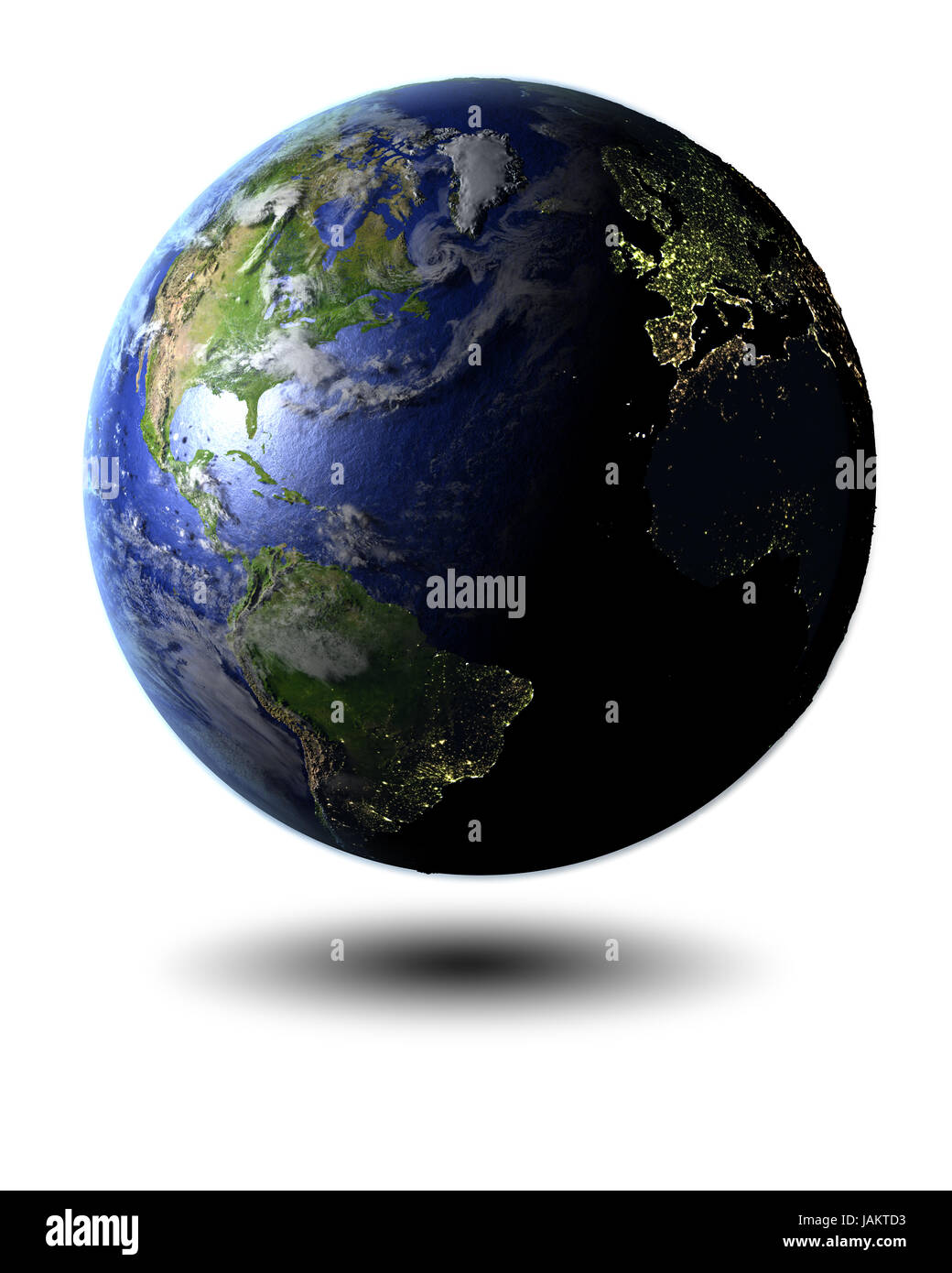 Northern Hemisphere on globe hovering above white surface. 3D ...