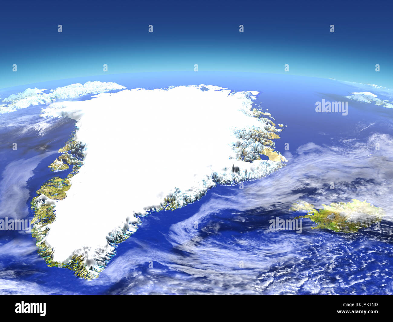 Greenland and Iceland from space. 3D illustration with detailed planet ...