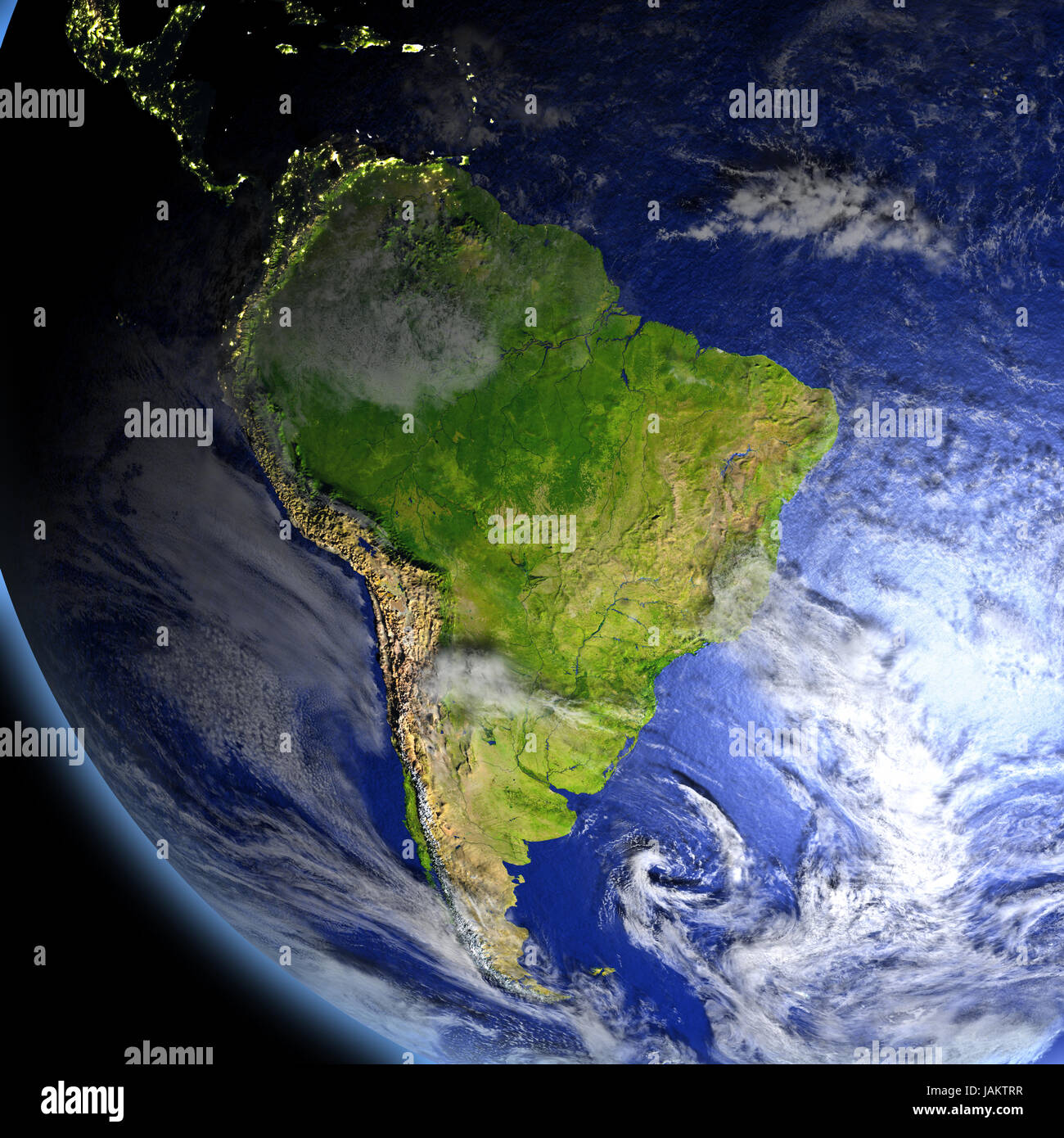 South America from space. 3D illustration with detailed planet surface ...